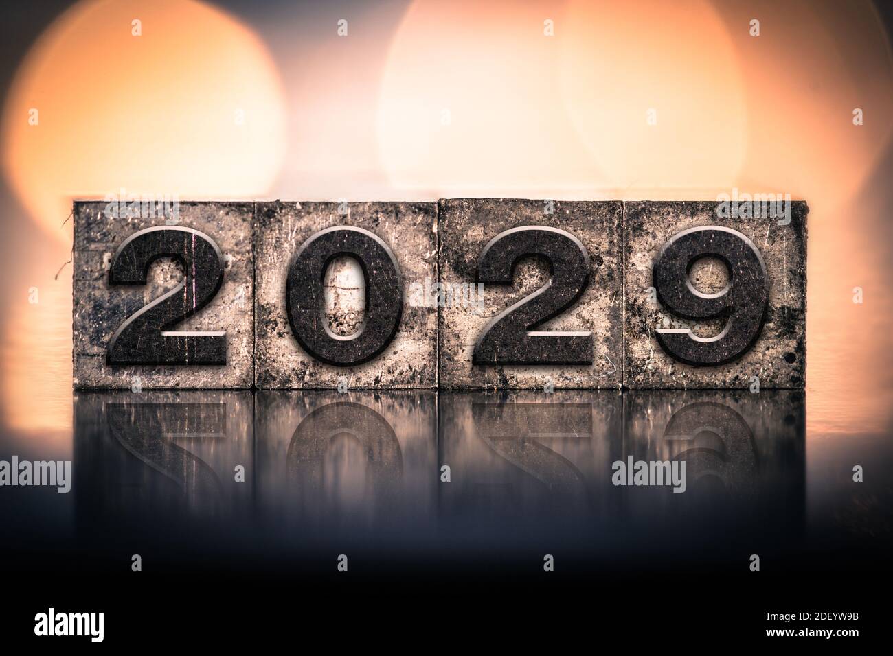 The year 2029 written in old vintage letterpress type Stock Photo - Alamy