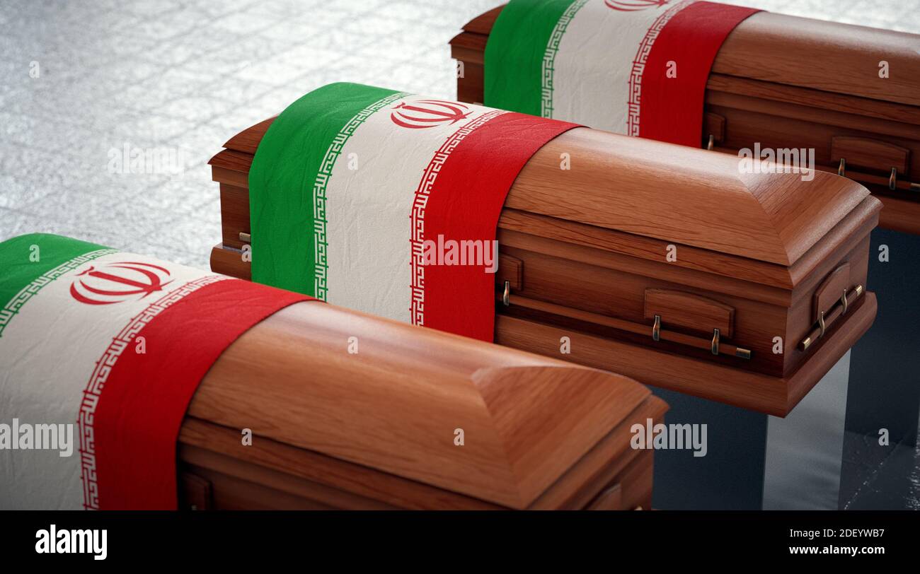 State funeral in Iran. Coffins in the national pavilion Stock Photo - Alamy