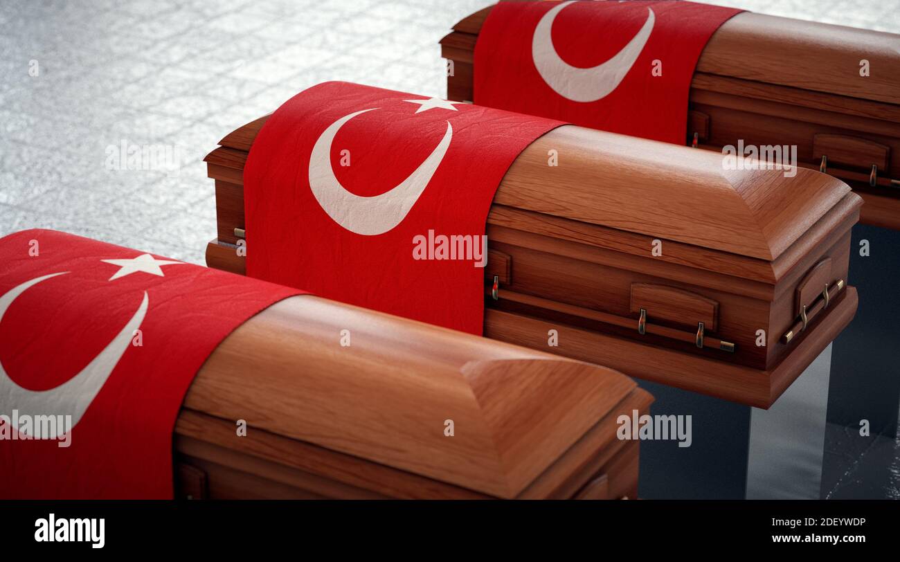 State funeral in Turkey. Coffins in the national pavilion Stock Photo ...