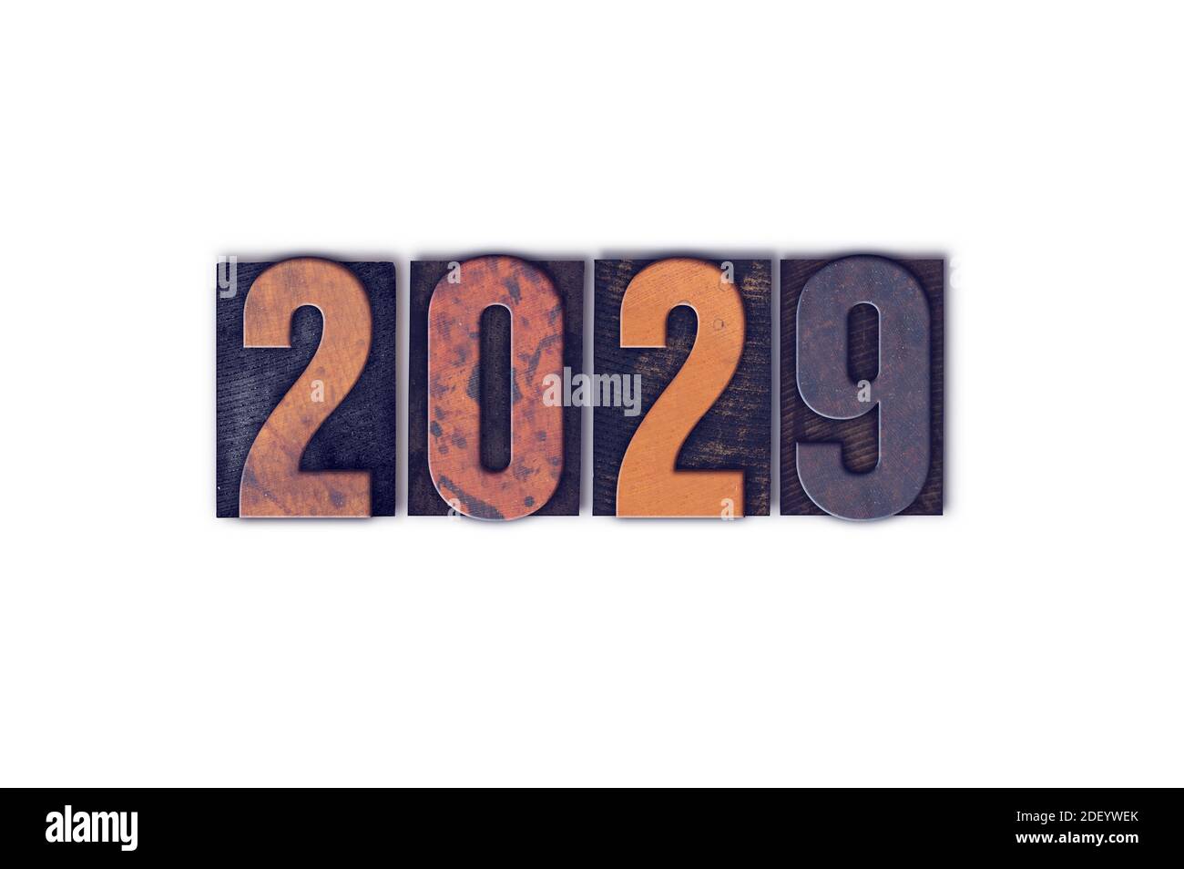 The year 2029 written in old vintage letterpress type Stock Photo - Alamy