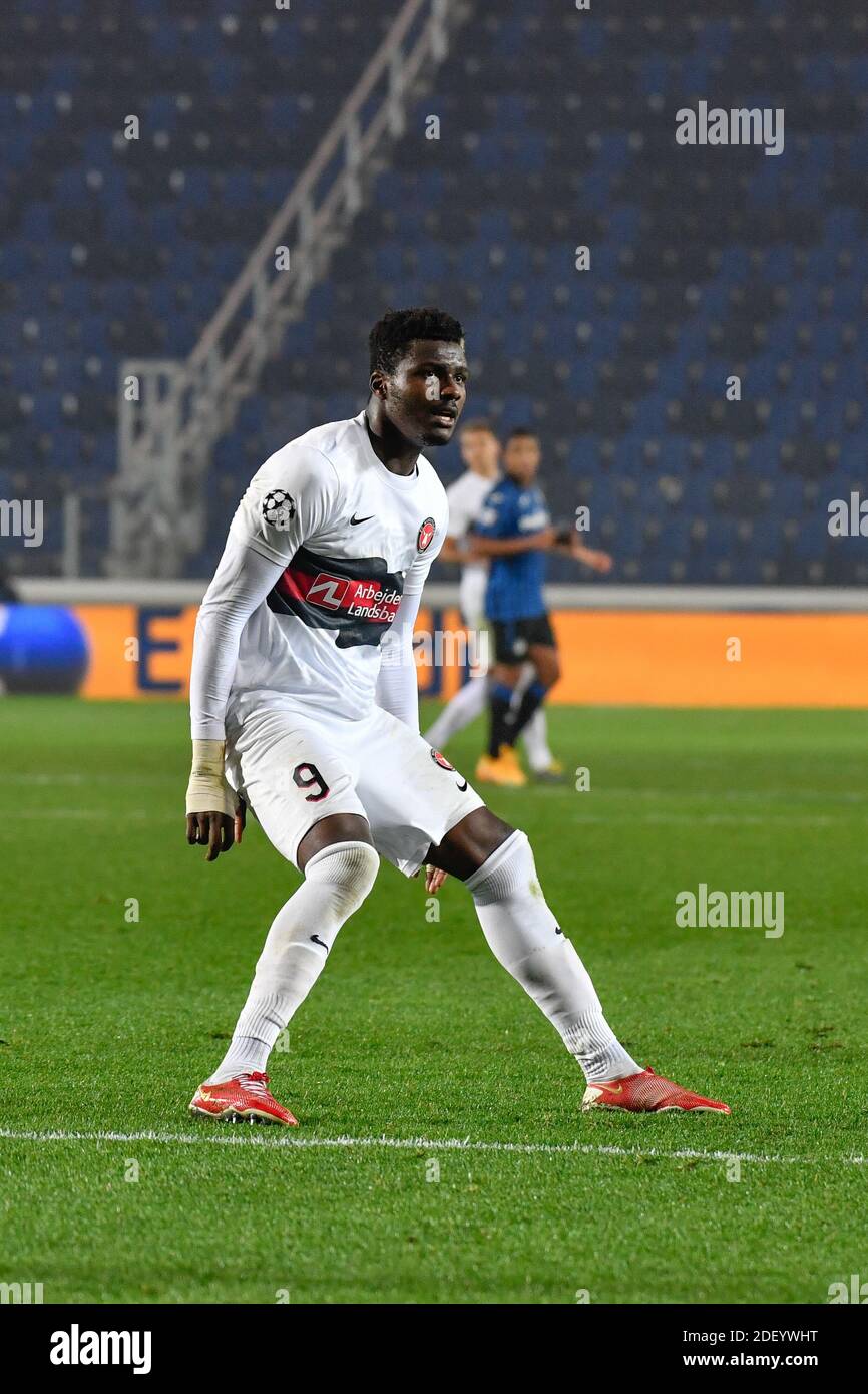 Bergamo, Italy. 01st Dec, 2020. Sory Kaba (9) of FC Midtjylland seen ...