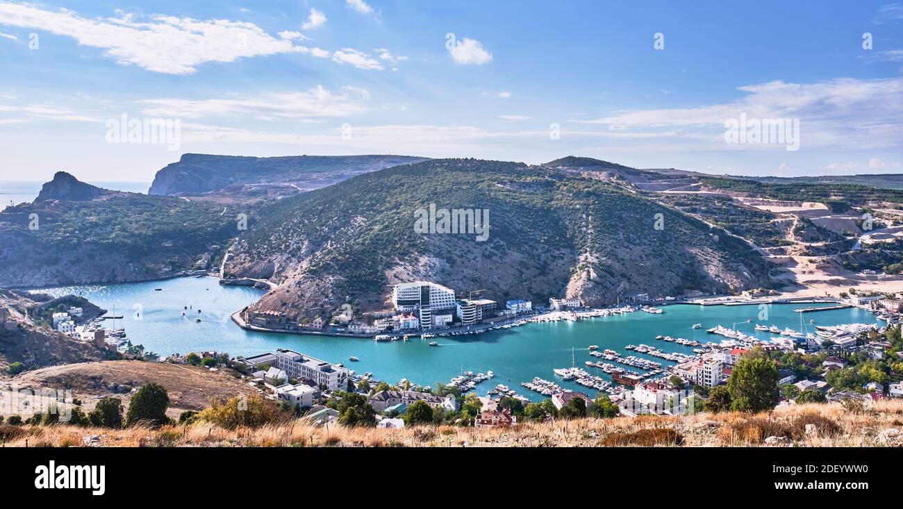 Panorama of the Balaklava Bay, city Sevastopol, Crimean Peninsula ...