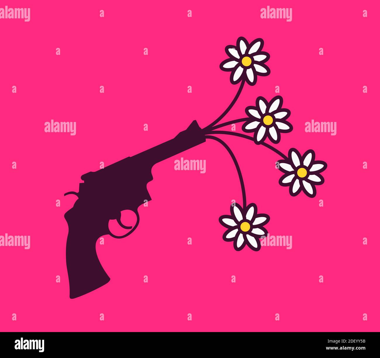 Pistol and revolver with flowers. Metaphor of peace and peaceful ...