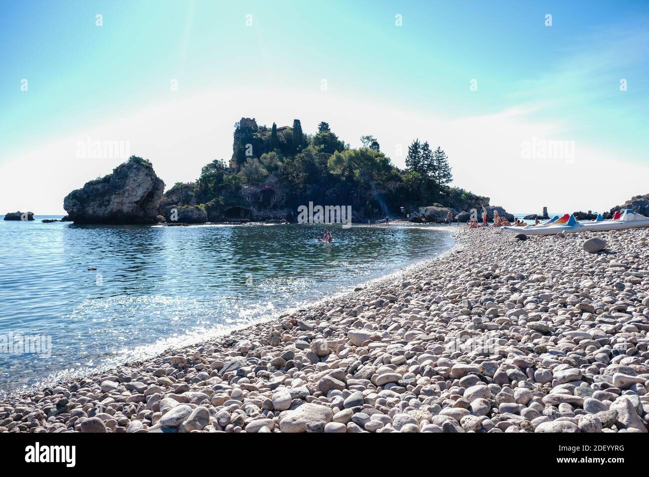 Isola Bella at Taormina, Sicily, Aerial view of the island and Isola ...