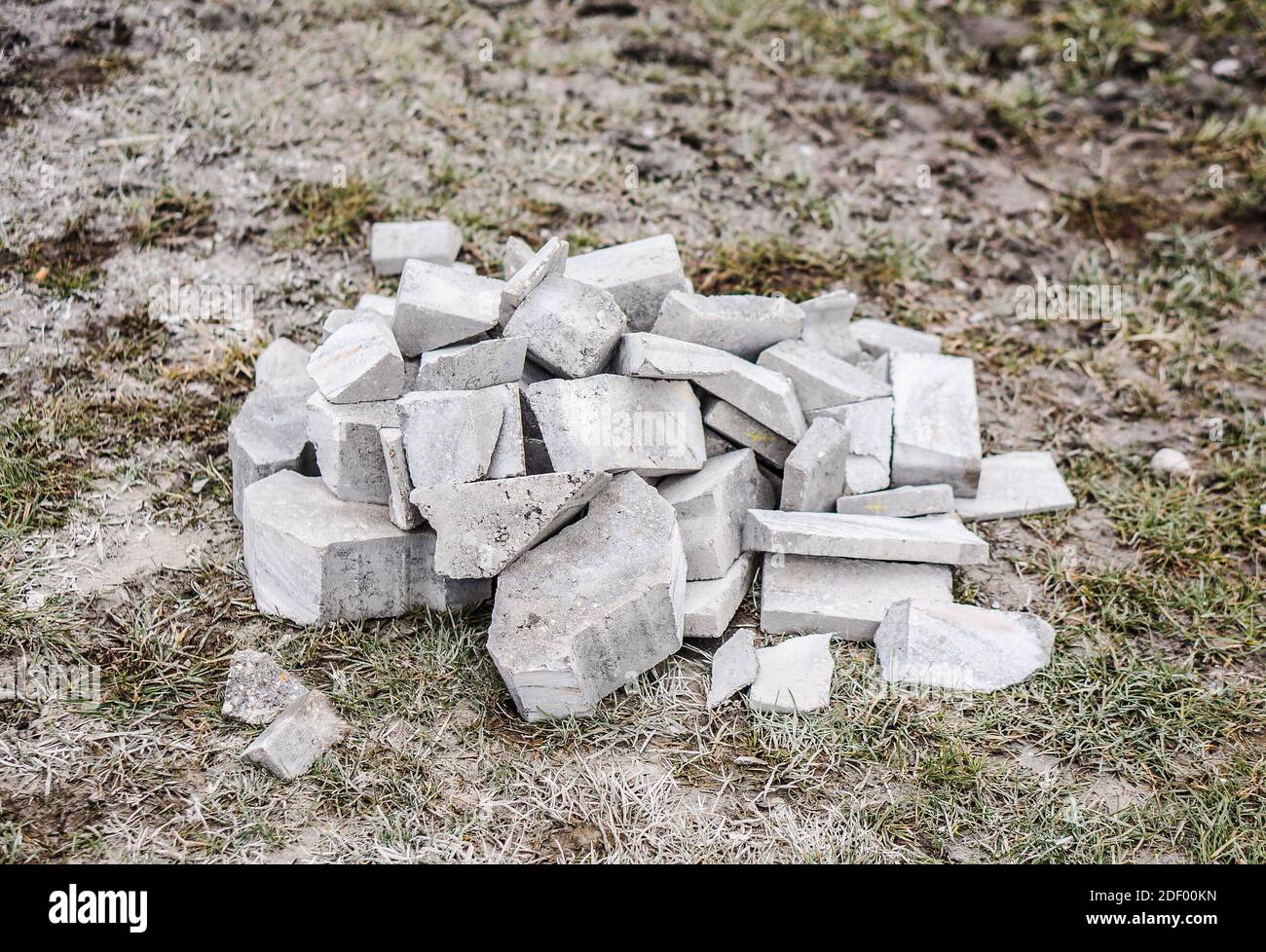 A high angle view of a pile of stone blocks lying on the ground Stock ...