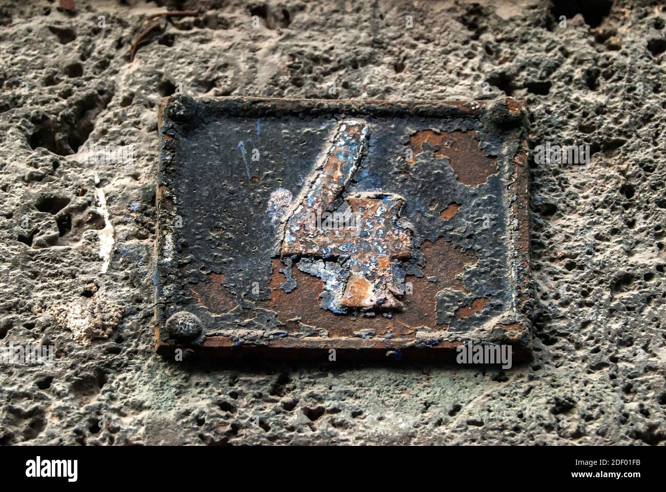Old retro weathered cast iron plate with number 4 closeup Stock Photo ...