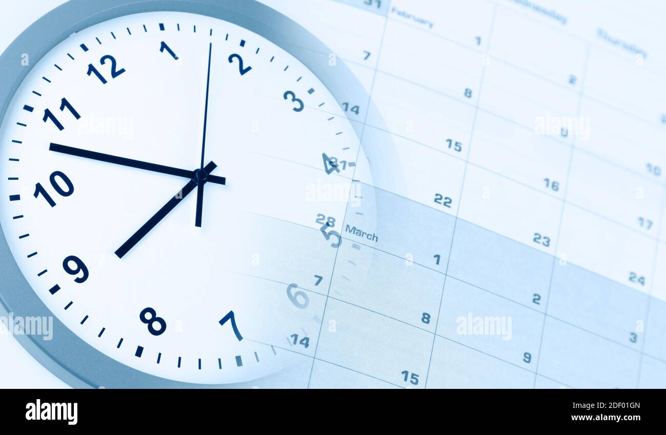 Clock face and calendar composite Stock Photo - Alamy