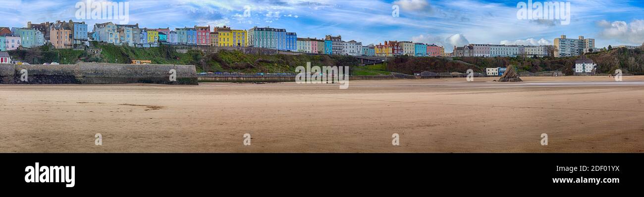Panorama of Tenby Beach, Pembrokeshire, Wales in Winter. 17000 pixels ...