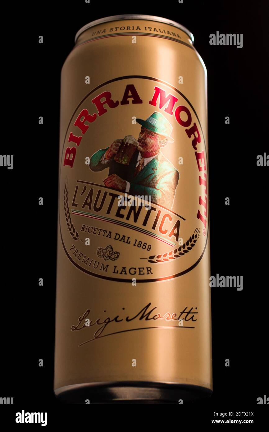 Birra Moretti, a premium lager beer produced by Italian brewing company ...