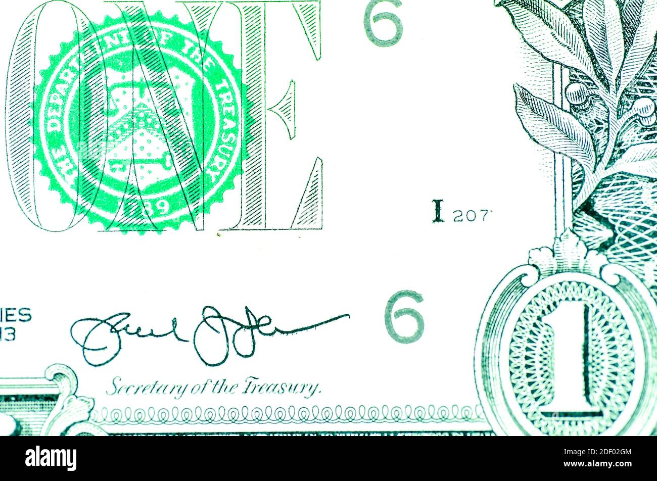 A closeup of a one-dollar United States of America banknote, USD ...