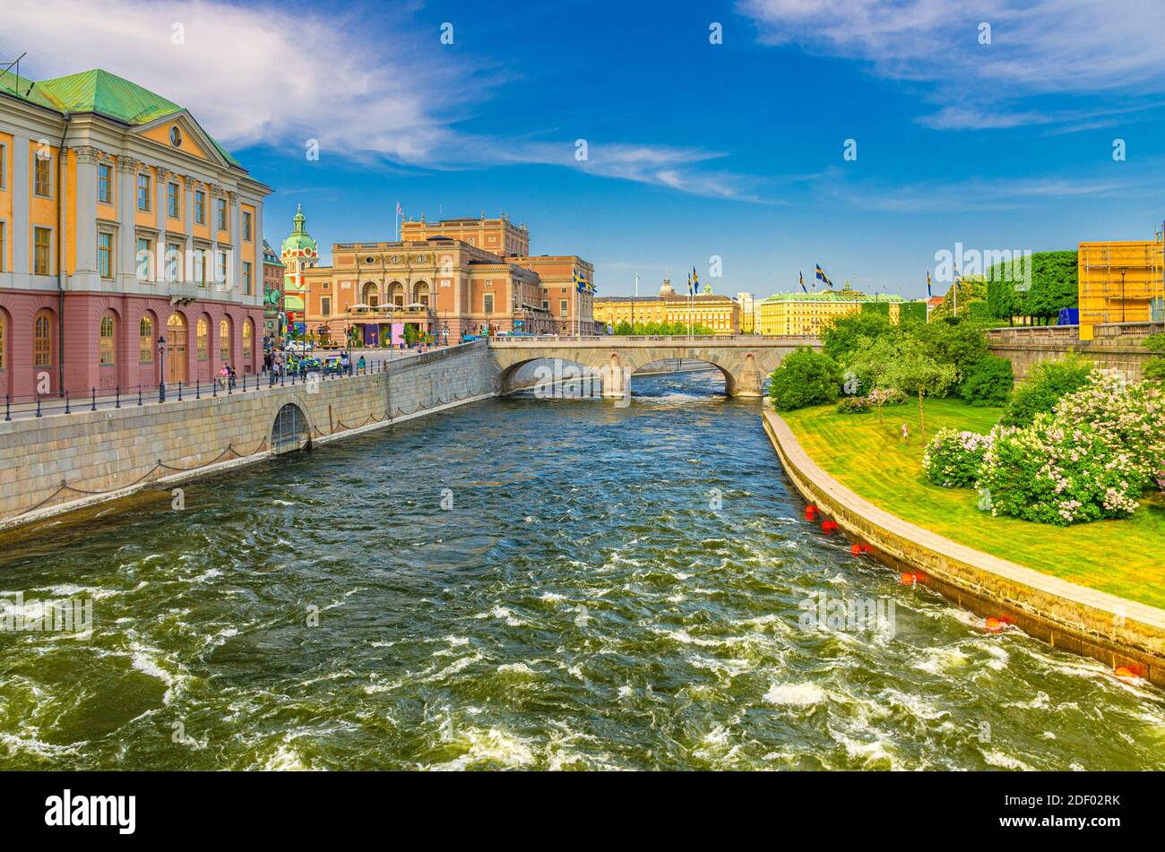 Cityscape of Stockholm historical city centre with bridge across water ...