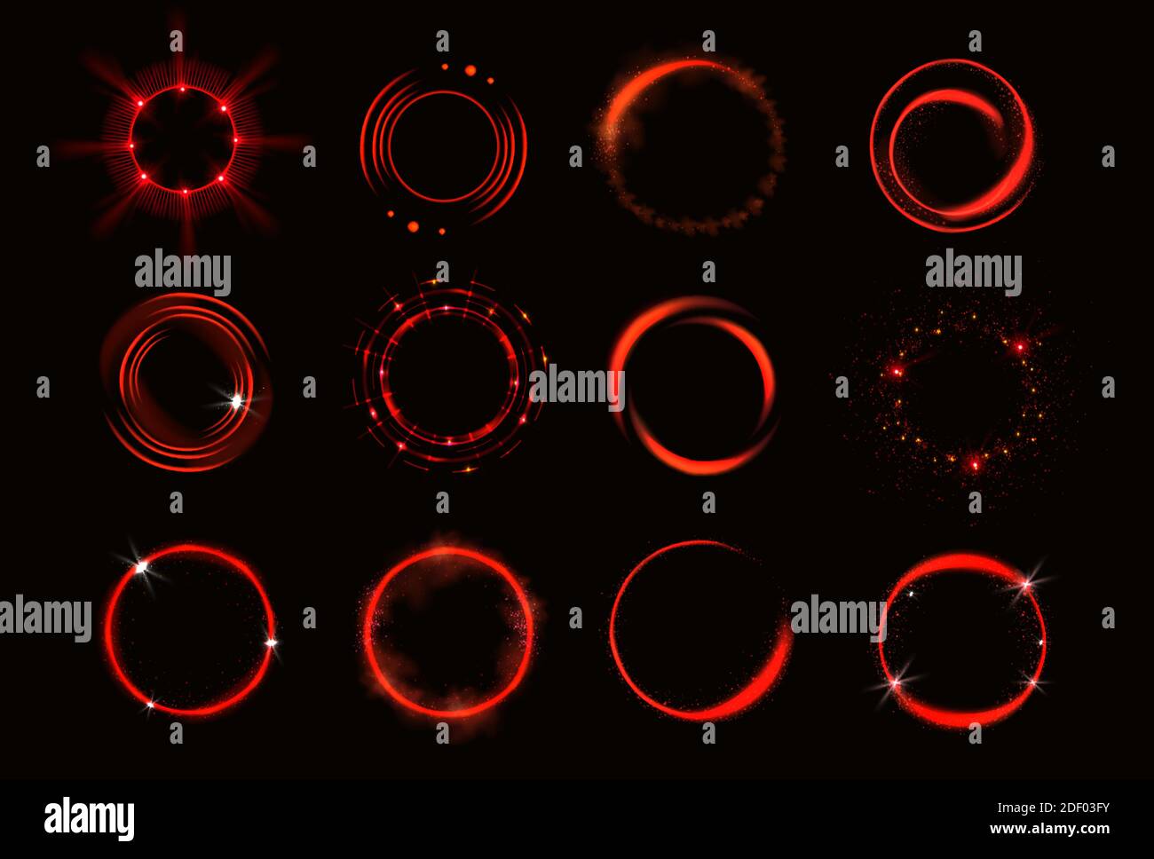 Glow red circles with sparkles and smoke, magic light effect. Vector ...
