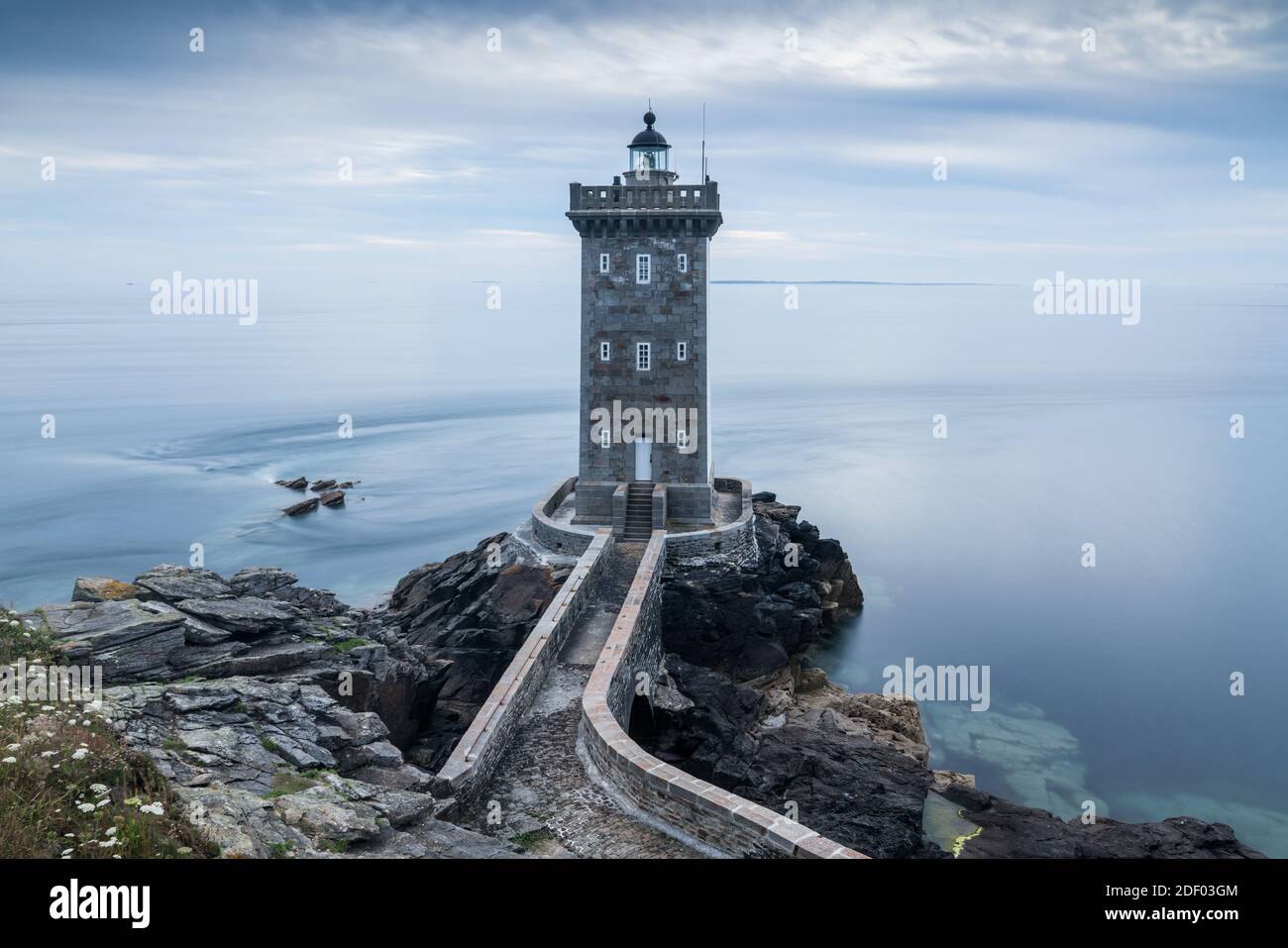 General view of the Kermorvan lighthouse, Brittany, France, Europe ...