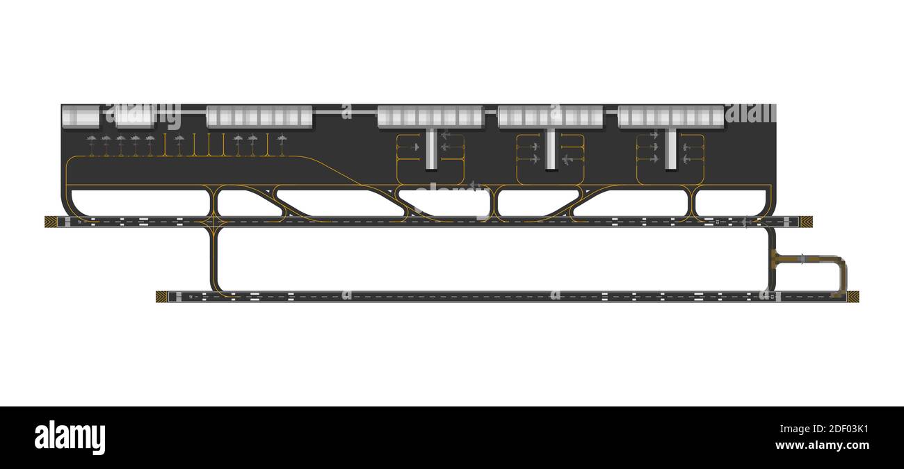 Top view of airport runway and taxi way with airplane, vector ...
