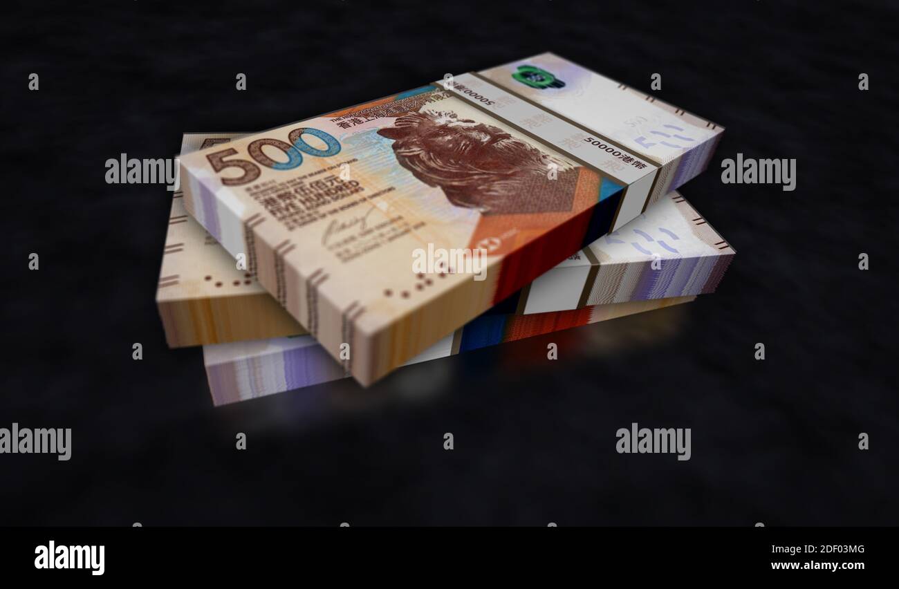 Hong Kong Dollar money pack 3d illustration. 500 HKD banknote bundle ...