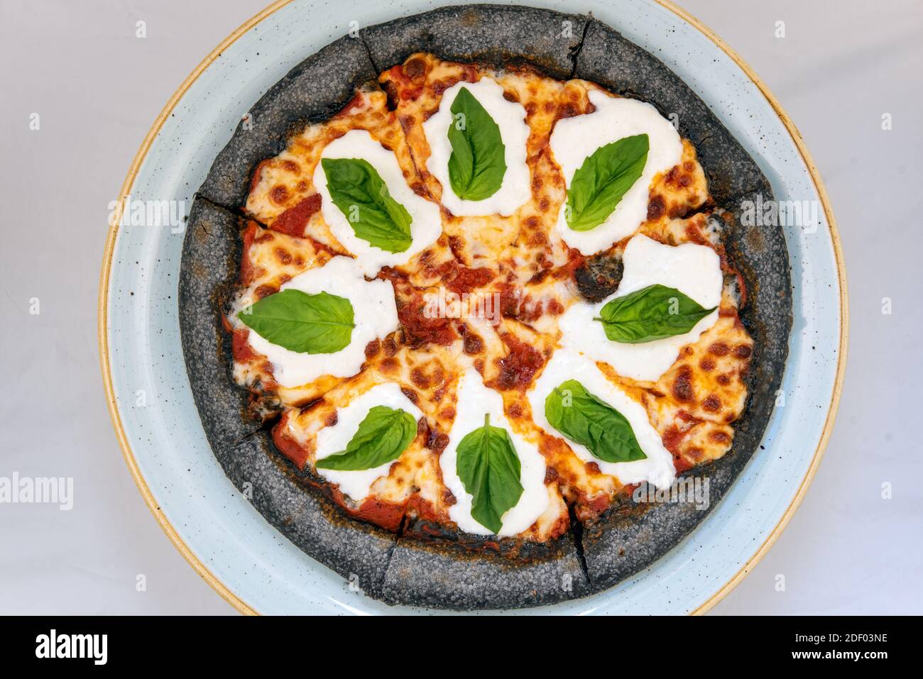 Overhead view of authentic Italian food shows nutritious Margherita ...