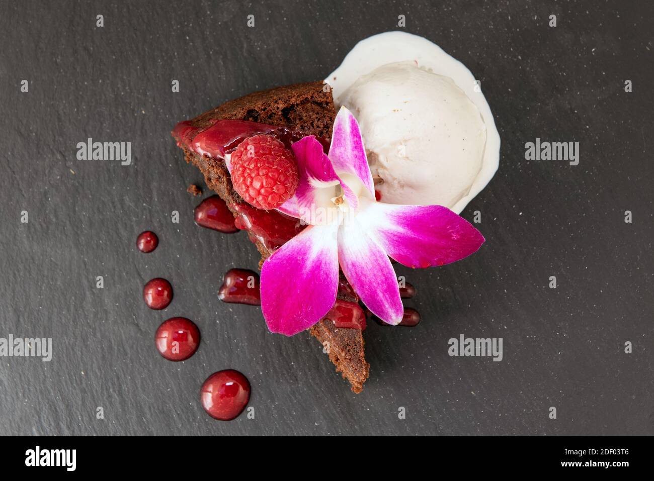 Overhead view of authentic Italian food shows delicious chocolate ...