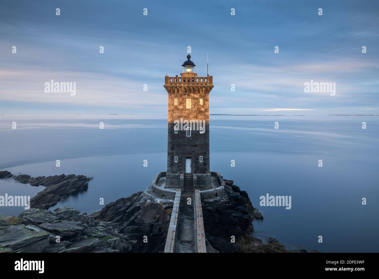 General view of the Kermorvan lighthouse, Brittany, France, Europe ...