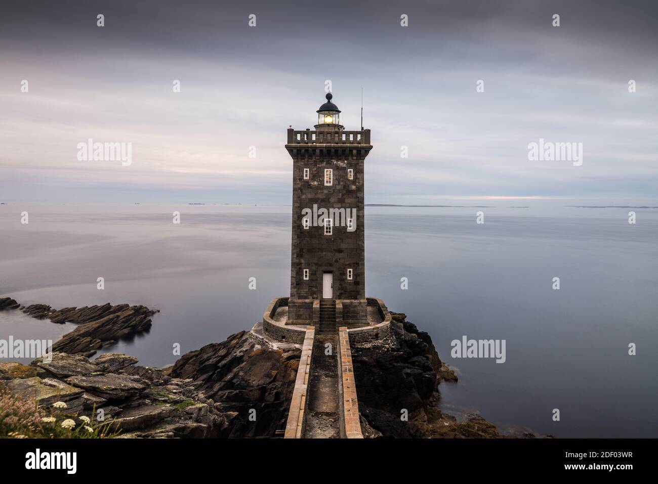 General view of the Kermorvan lighthouse, Brittany, France, Europe ...