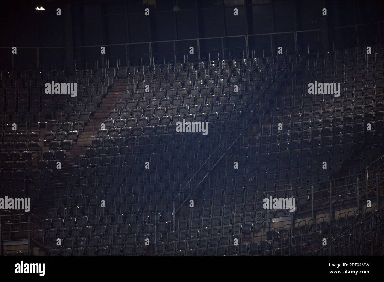 Dortmund, Deutschland. 02nd Dec, 2020. Empty spectator areas and seats ...