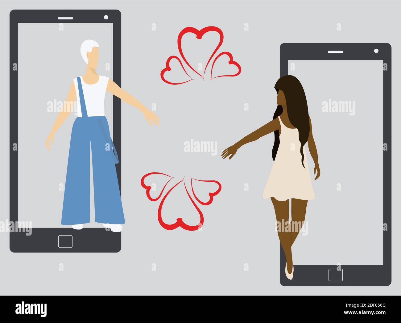 Invitation to a virtual walk. Online dating. Red hearts. Vector ...