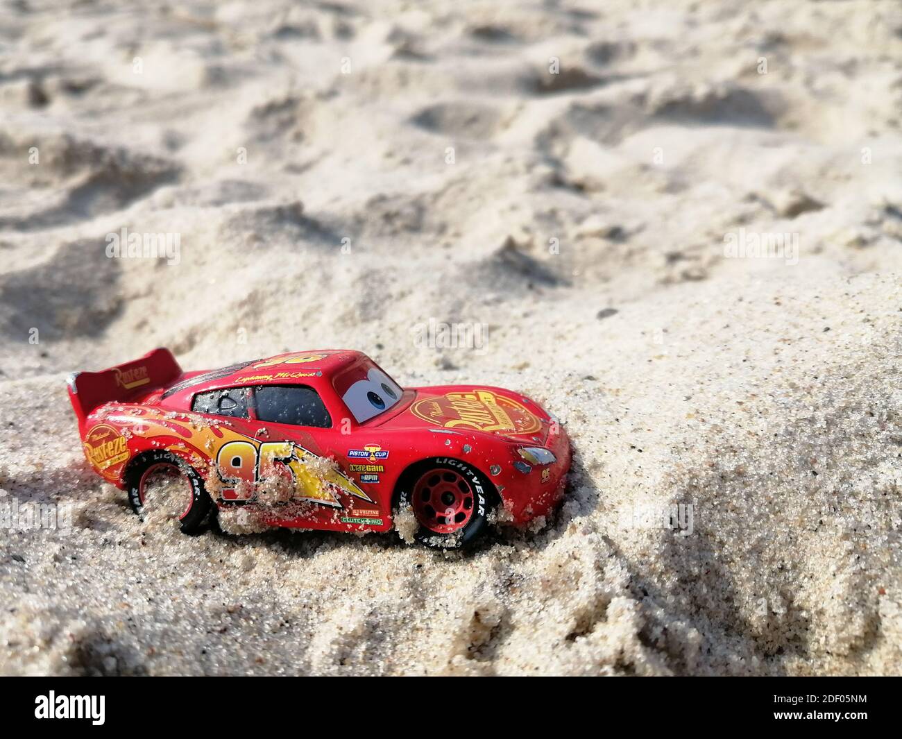 DEBINA, POLAND - Aug 09, 2020: Disney Pixar Lightning McQueen race toy ...