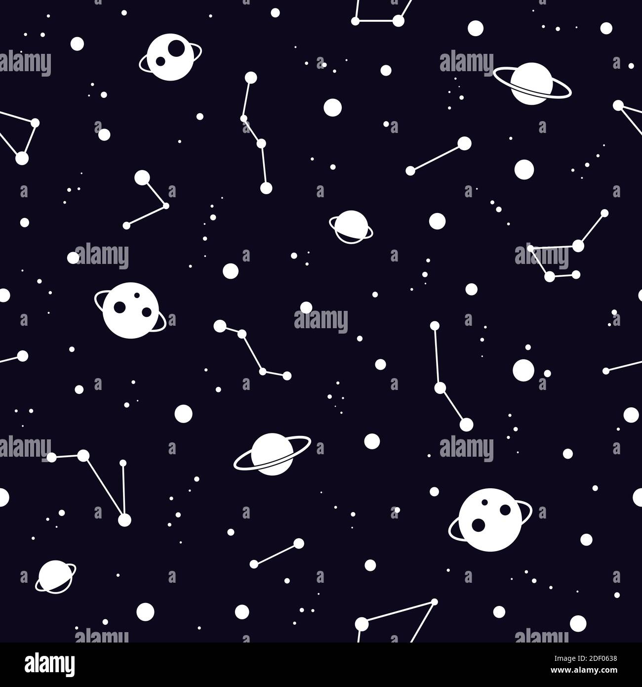 Seamless pattern with white constellations, planets and stars on black ...