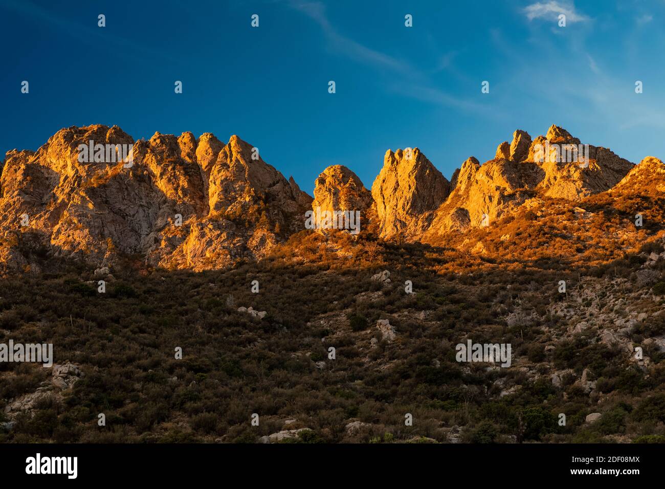 Sunrise in the Organ Mountains viewed from Aguirre Springs Campground ...