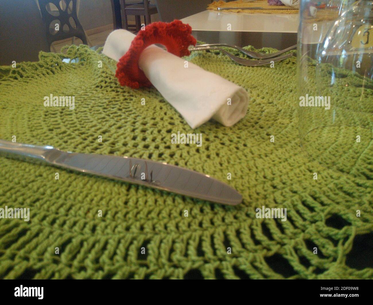 crochet tablecloths in a traditional restaurant Stock Photo - Alamy