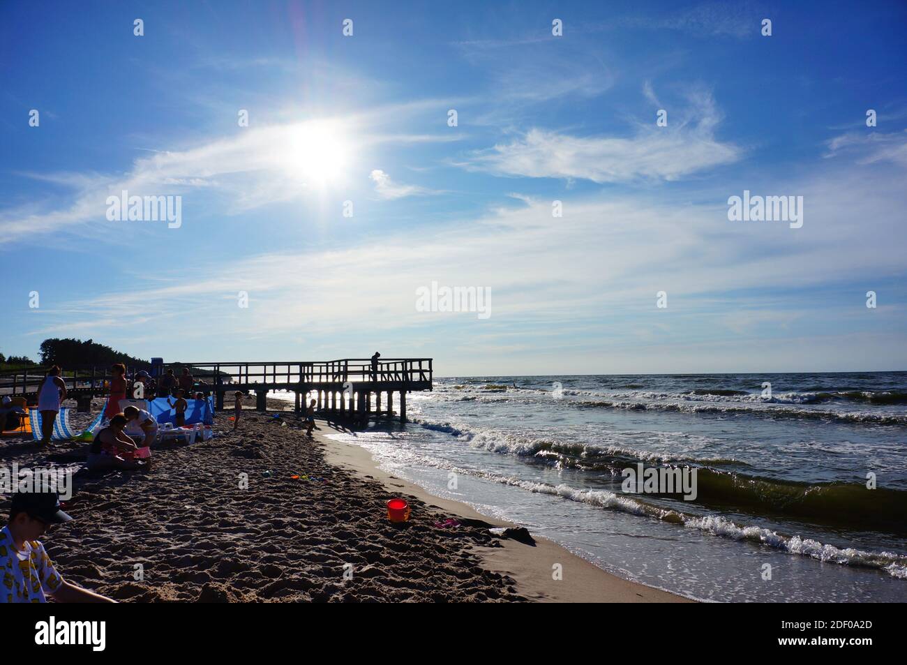 SARBINOWO, POLAND - Aug 06, 2018: People on sand at a beach in the ...