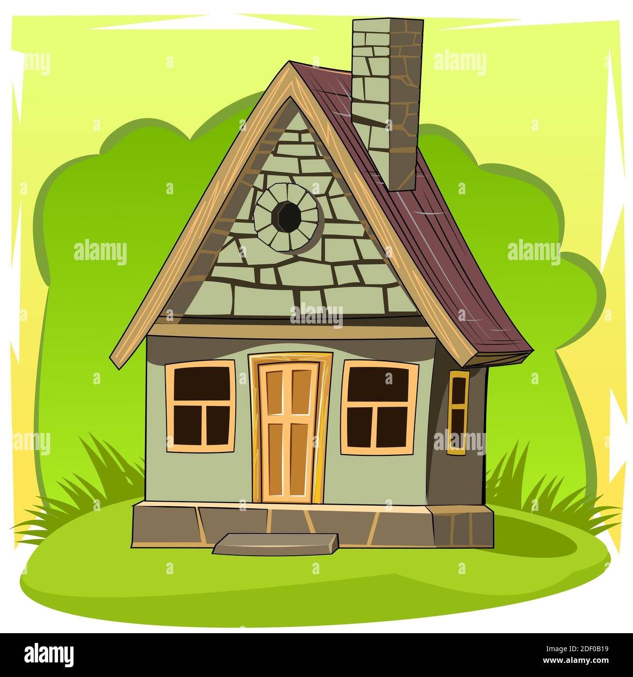 Stone house. Fabulous cartoon object. Cute childish style. An ancient ...