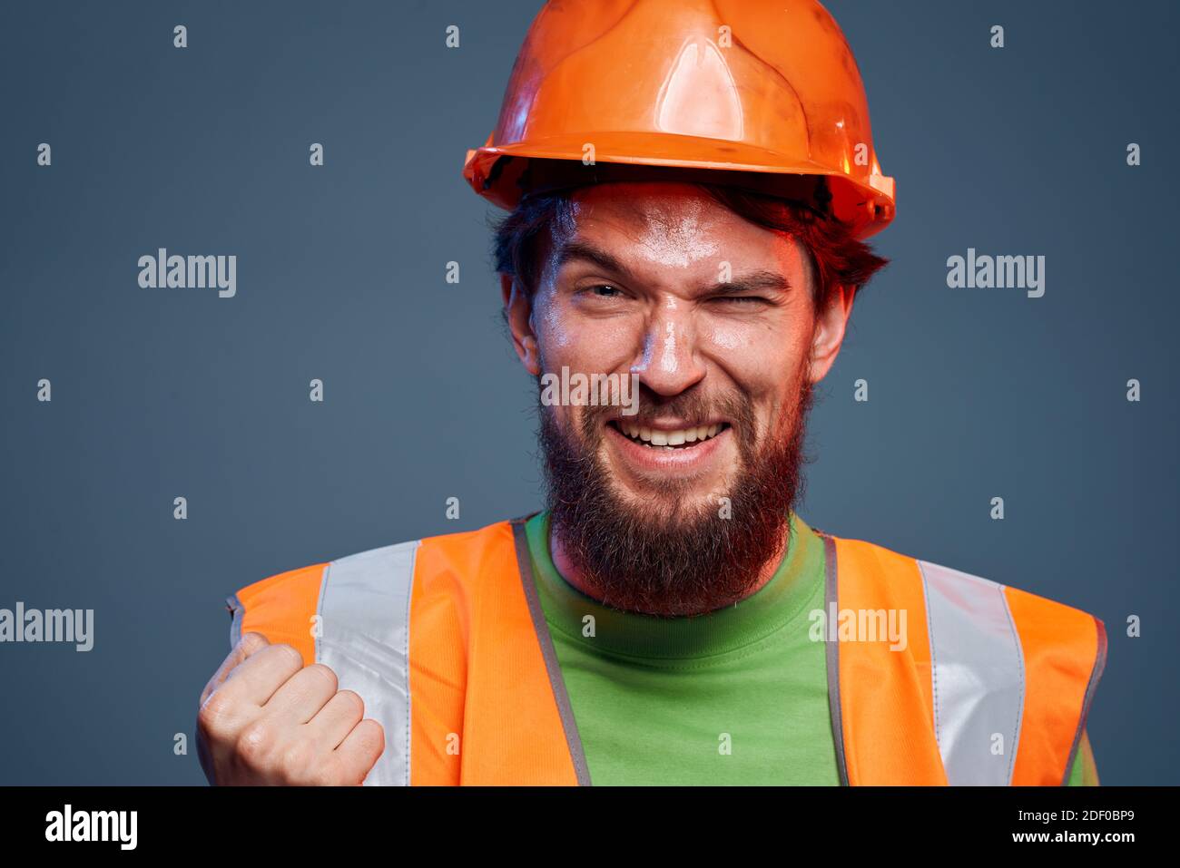 Emotional man in work uniform safety hard work lifestyle Stock Photo ...