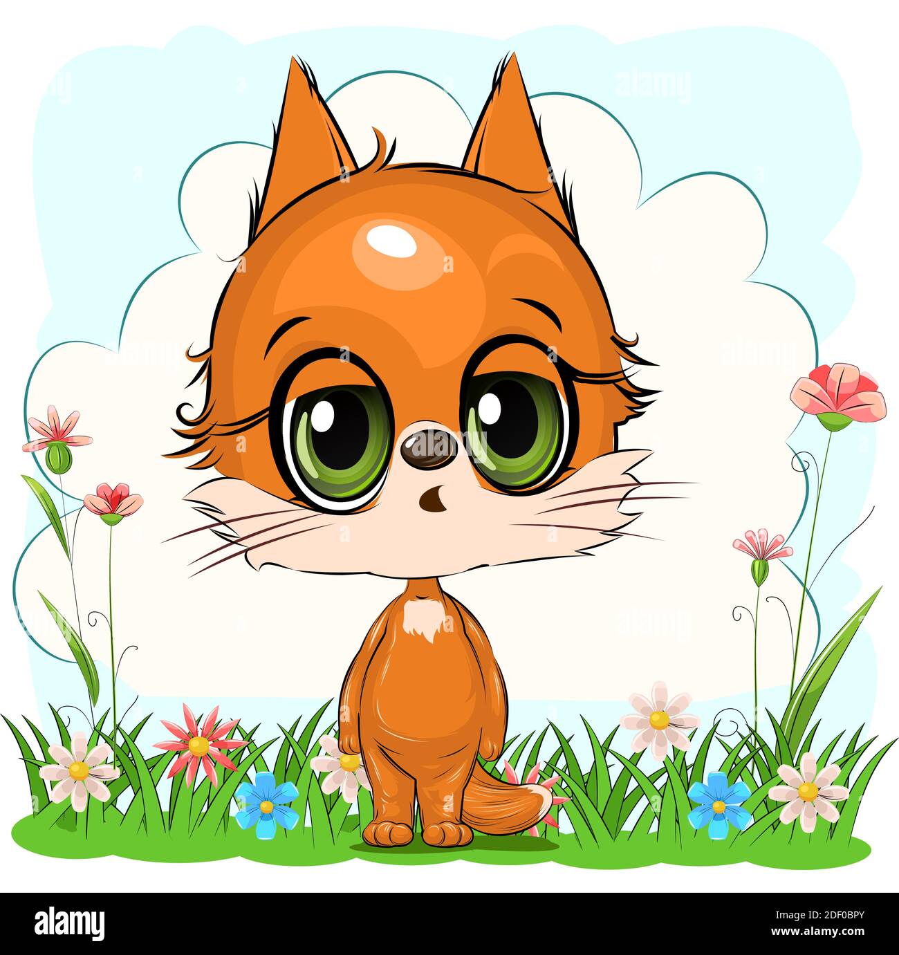 Little Fox. Kitty cub. Cute funny animal on the background of a summer ...