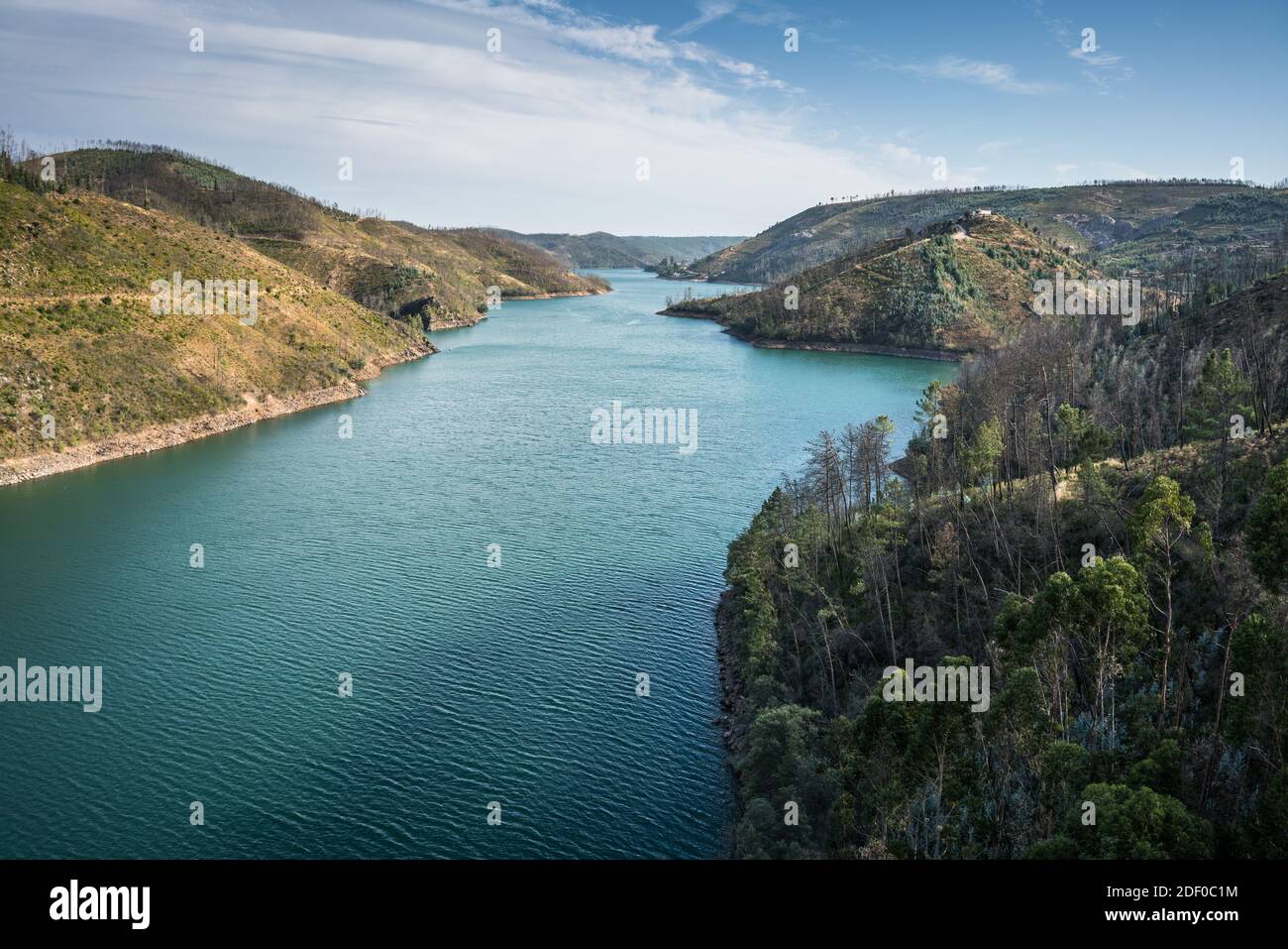River Zezere and Chapel of Sao Pedro do Castro on the top of the hill ...