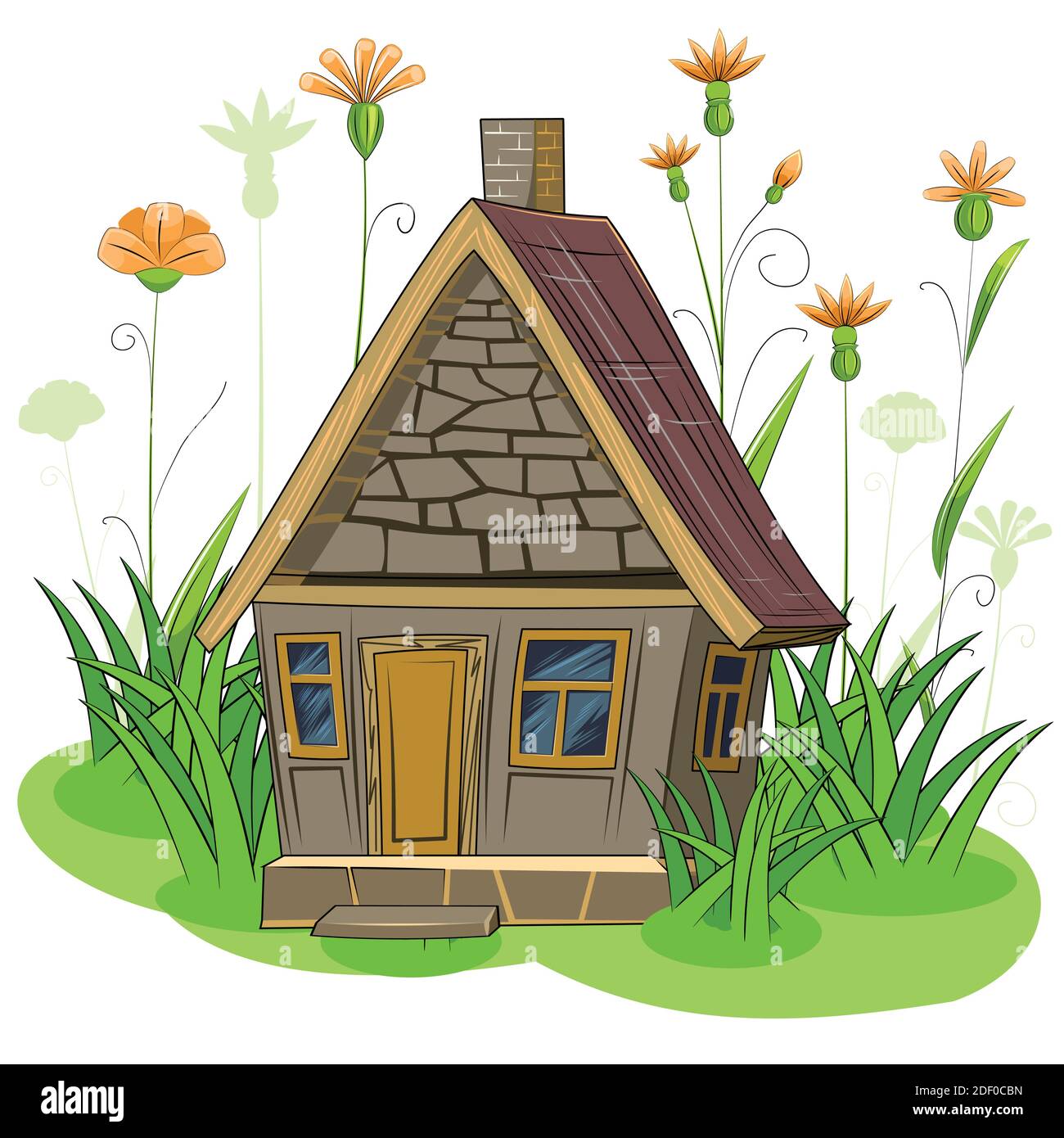 Stone garden house. Fabulous cartoon object. Cute childish style ...