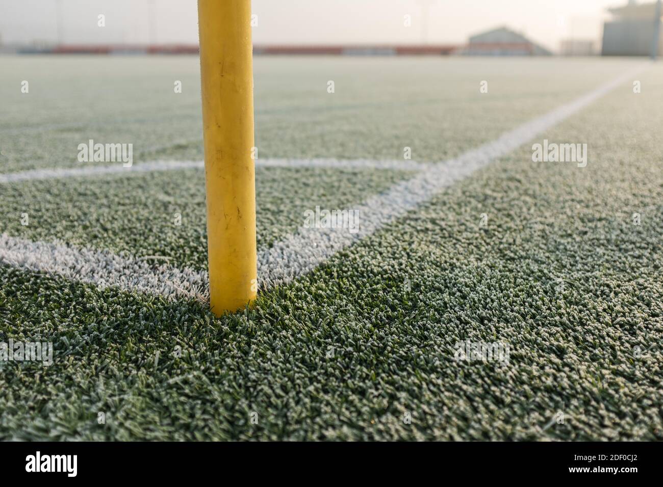 corner of football pitch during winter morning Stock Photo - Alamy