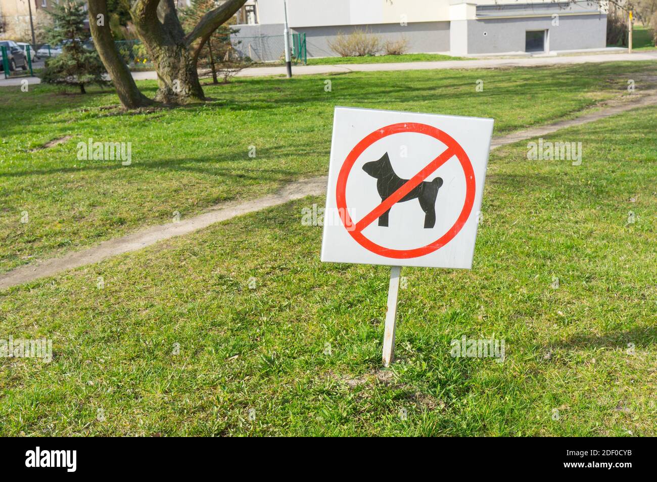 A sign of "No Dogs Allowed" on a lawn Stock Photo - Alamy