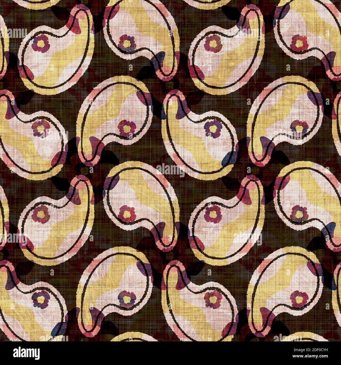 Seamless dark paisley block print background. Boho ethnic soft ...