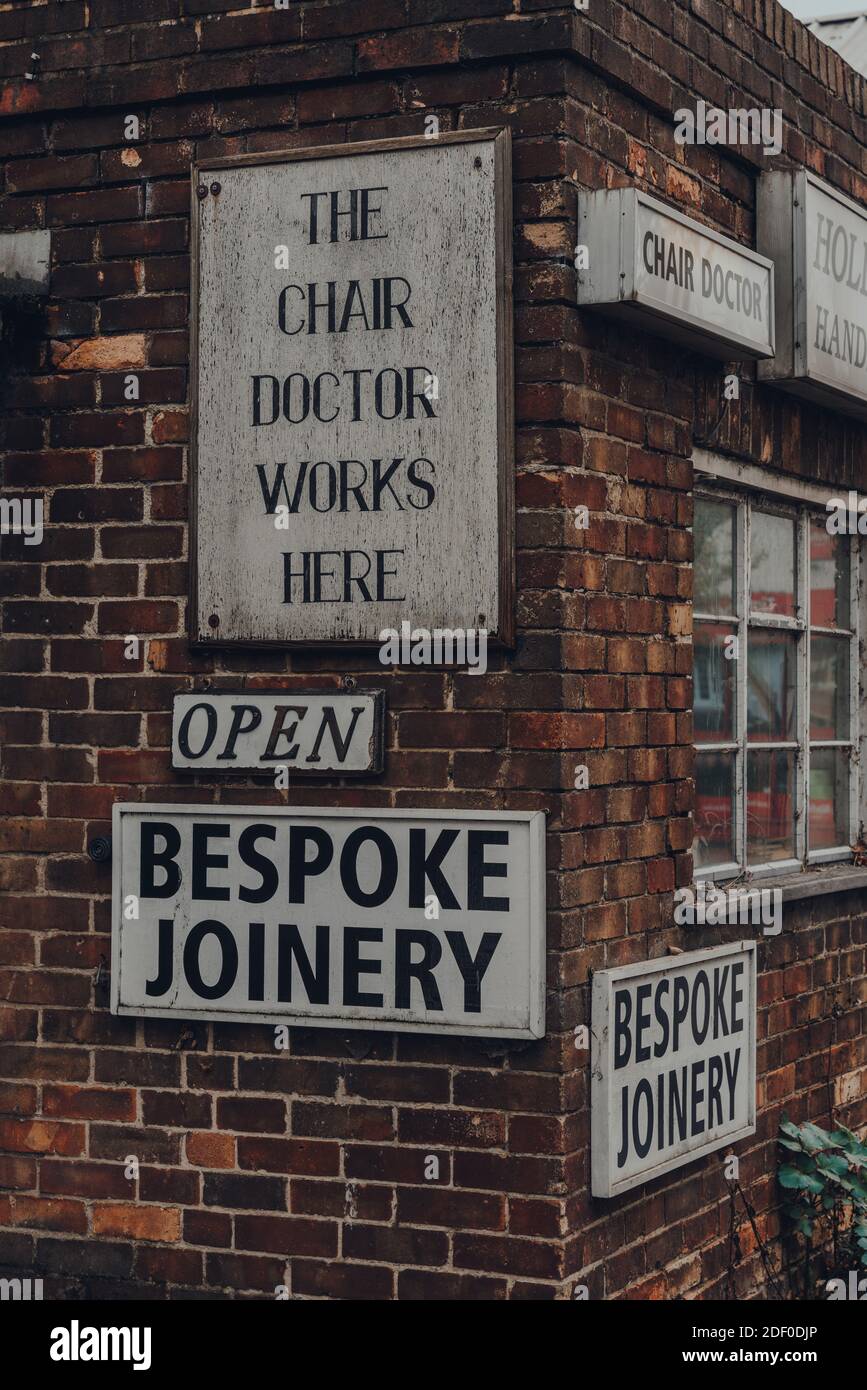 Rye, UK - October 10, 2020: Signs outside a Chair Doctor bespoke ...