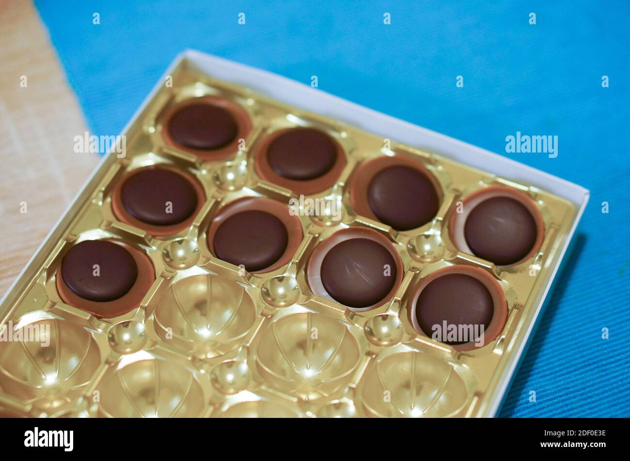 A top view shot of chocolates candy in a box Stock Photo - Alamy