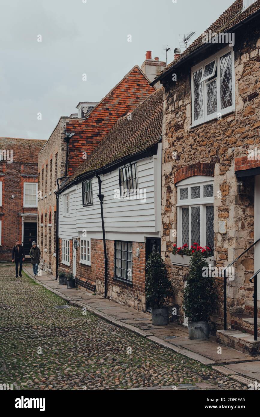 Rye, UK - October 10, 2020: Row of old terraced house on Mermaid Street ...
