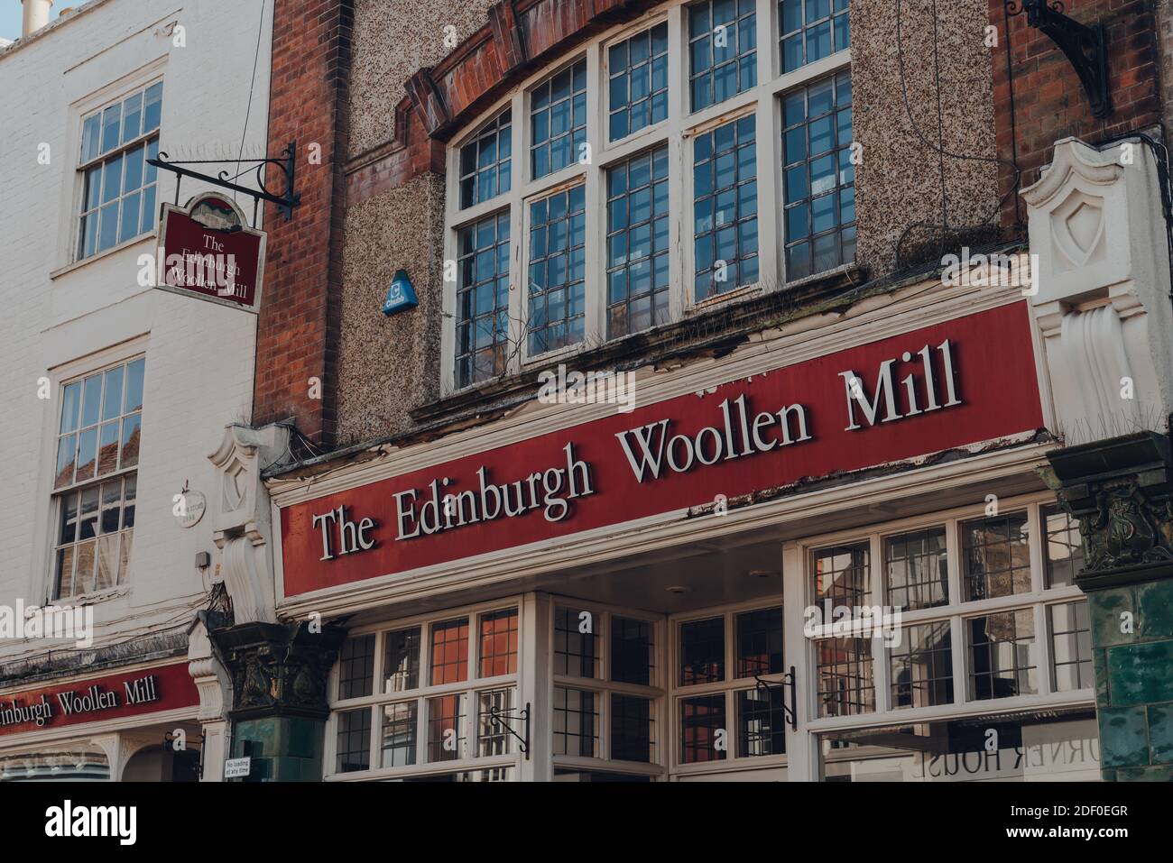Rye, UK - October 10, 2020: Shop name sign outside closed The Edinburgh ...