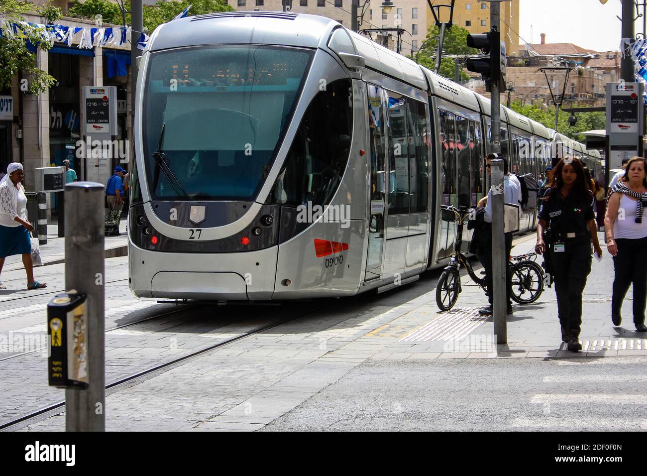 Jerusalem Israel, 2019 View of the tram also called Light Train before ...