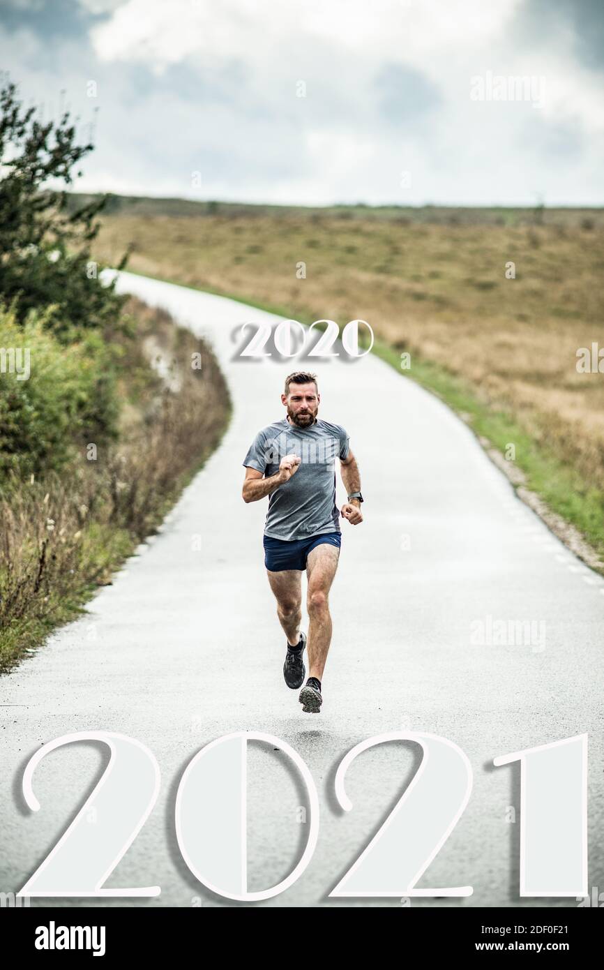 man running to 2021 new year Stock Photo - Alamy