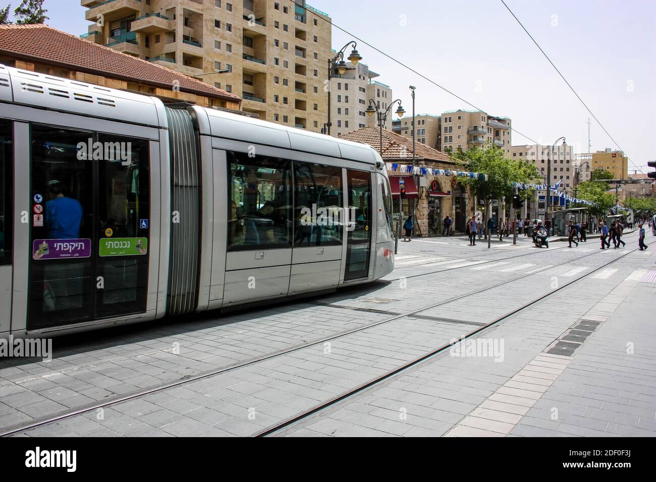 Jerusalem Israel, 2019 View of the tram also called Light Train before ...