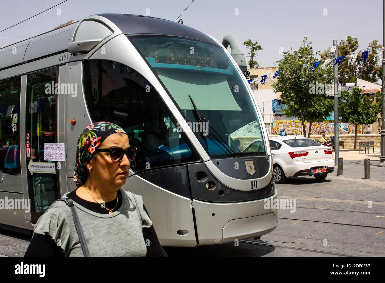 Jerusalem Israel, 2019 View of the tram also called Light Train before ...