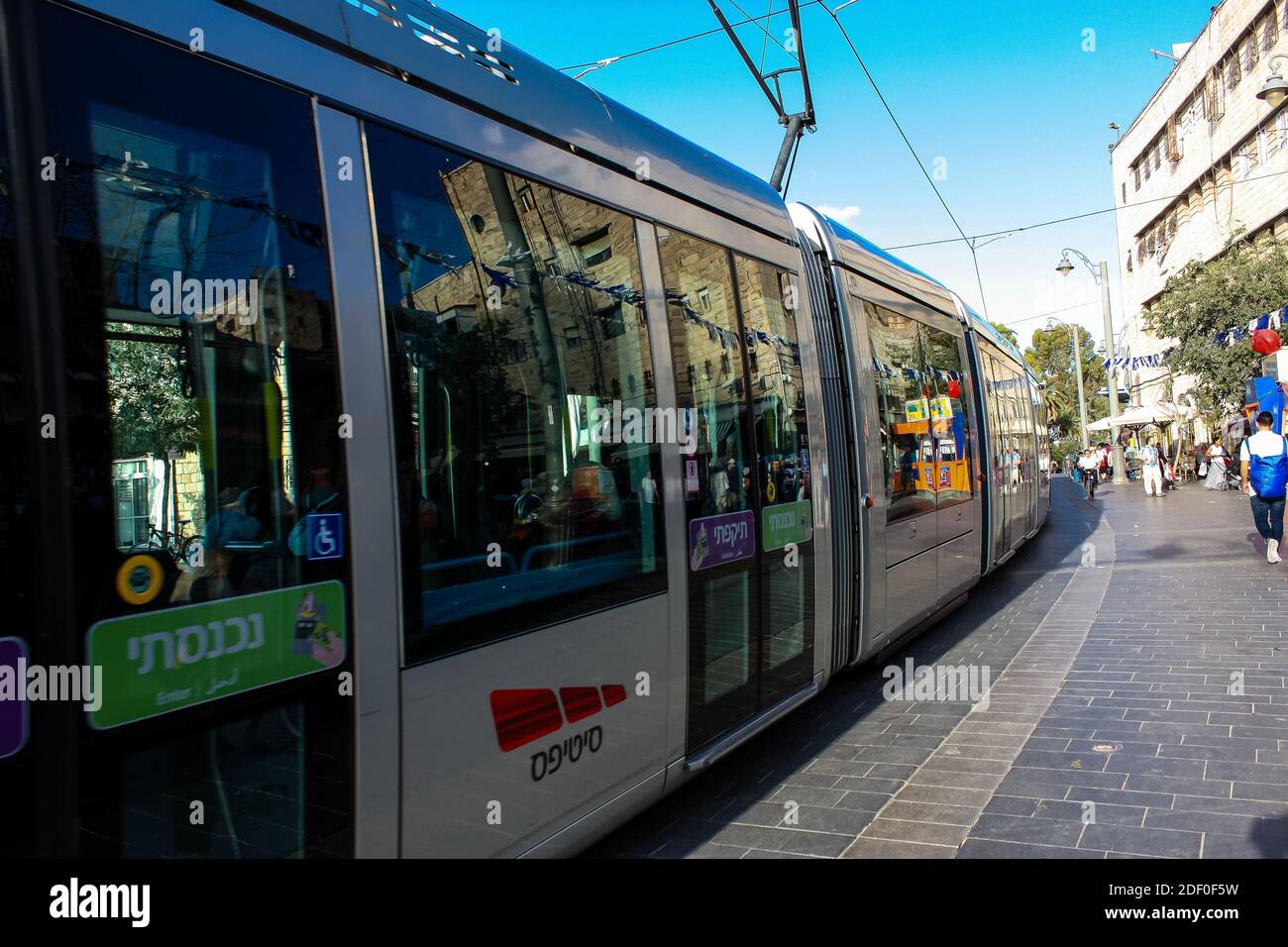 Jerusalem Israel, 2019 View of the tram also called Light Train before ...