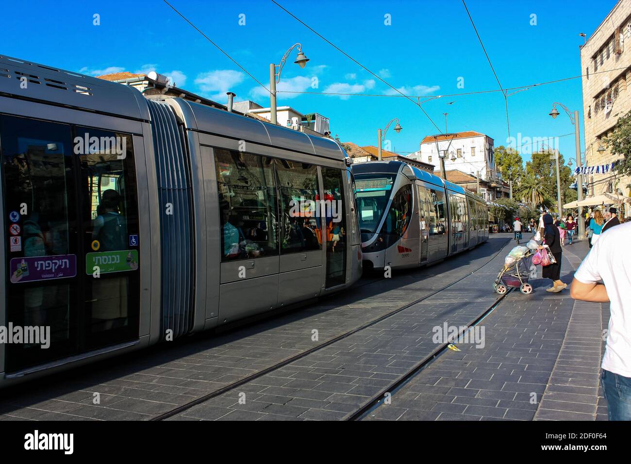 Jerusalem Israel, 2019 View of the tram also called Light Train before ...