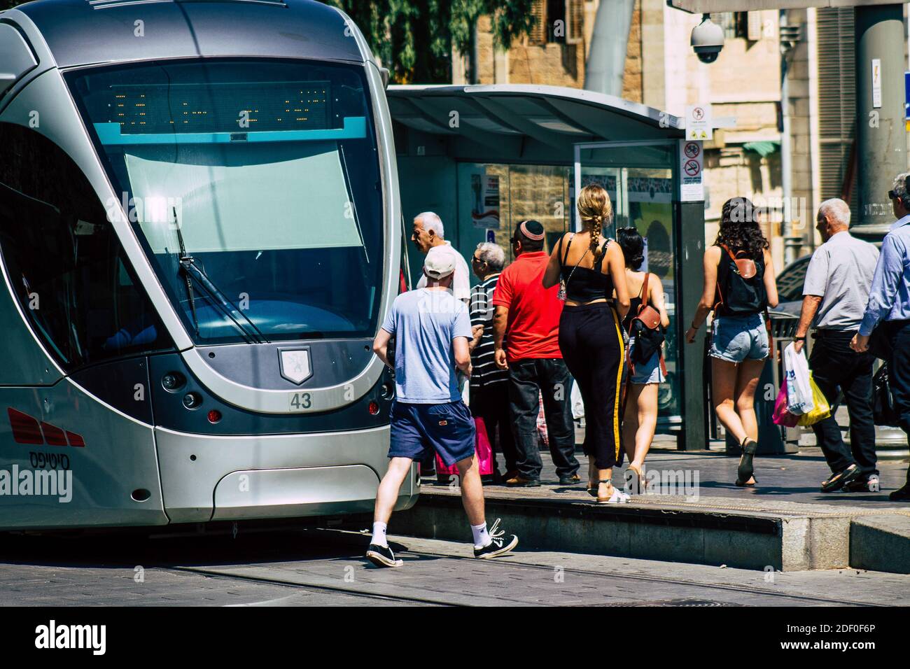 Jerusalem Israel, 2019 View of the tram also called Light Train before ...