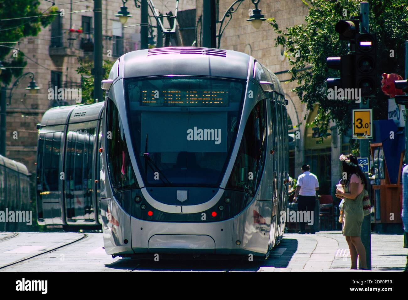Jerusalem Israel, 2019 View of the tram also called Light Train before ...